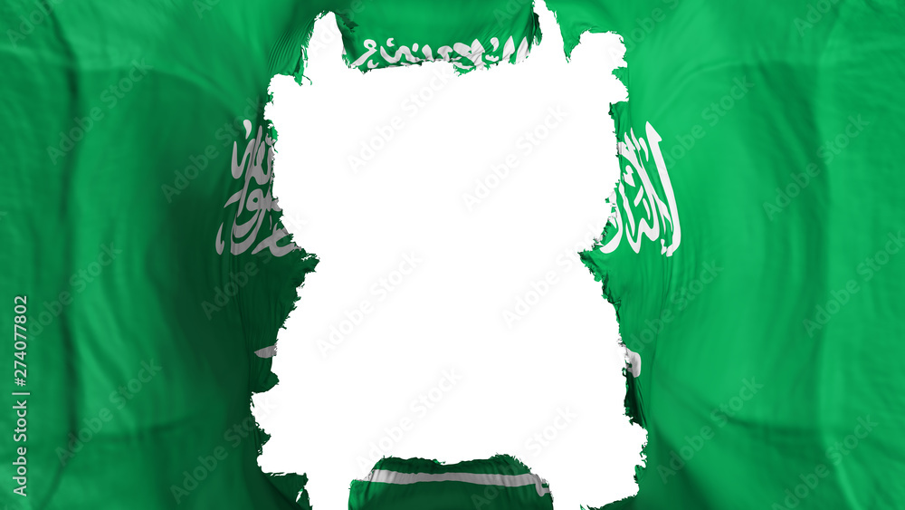 Ripped Saudi Arabia flying flag, over white background, 3d rendering ...