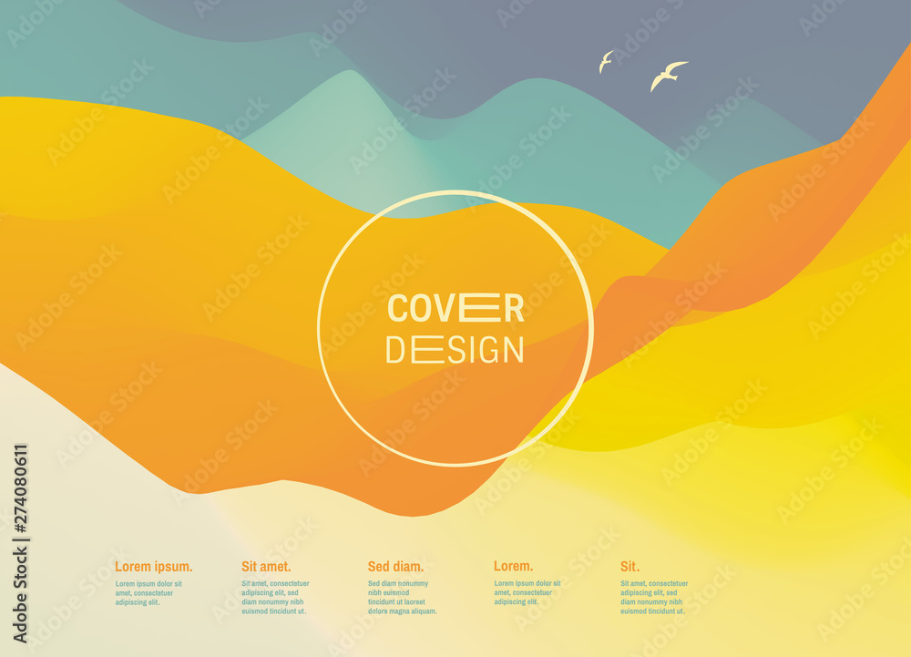 Cover design template. Landscape with mountains. Abstract background ...