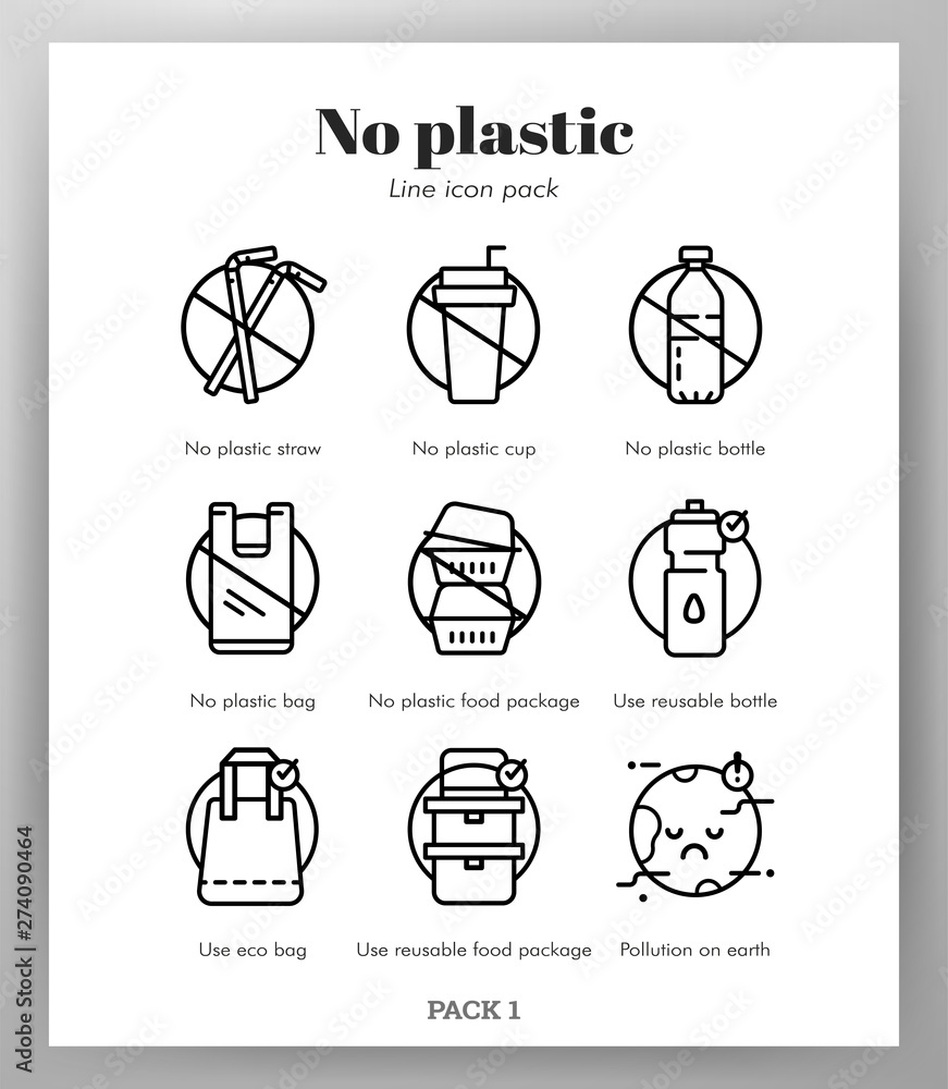 No plastic icons Line pack Stock Vector | Adobe Stock