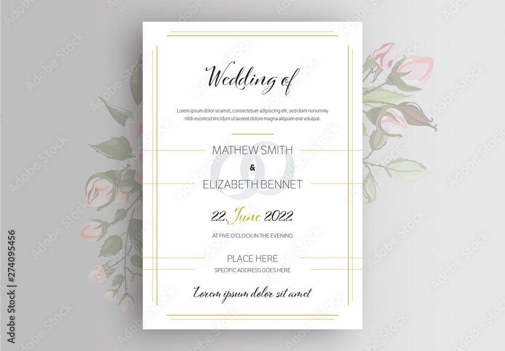 Wedding Invitation Layout with Gold Lines Stock Template | Adobe Stock