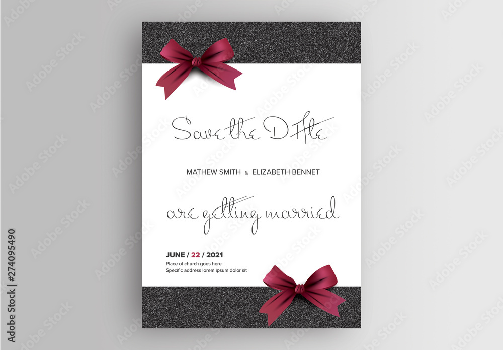 Wedding Invitation Layout with Red Bows Stock Template | Adobe Stock