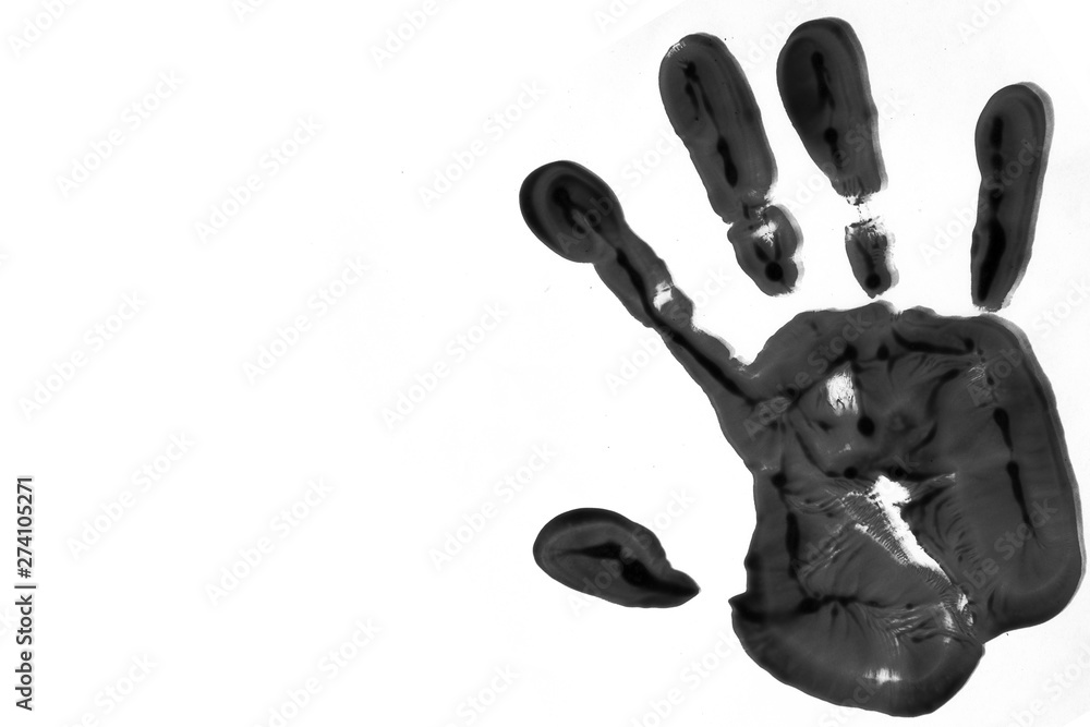 Black color handprint on a white background, depicting the idea of to ...