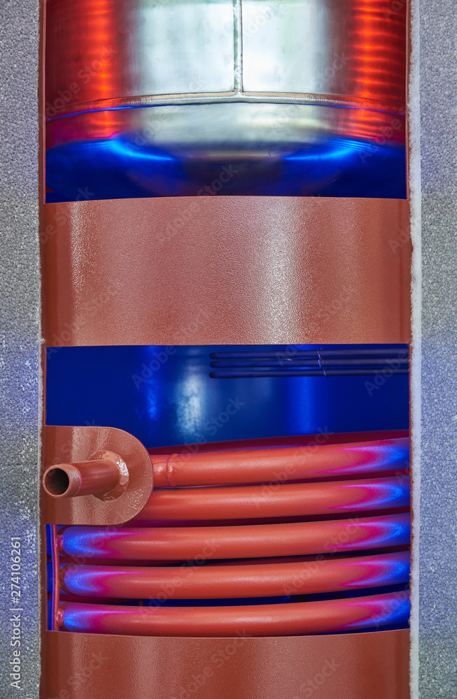The internal structure of the heat tank for heating systems. This is an ...