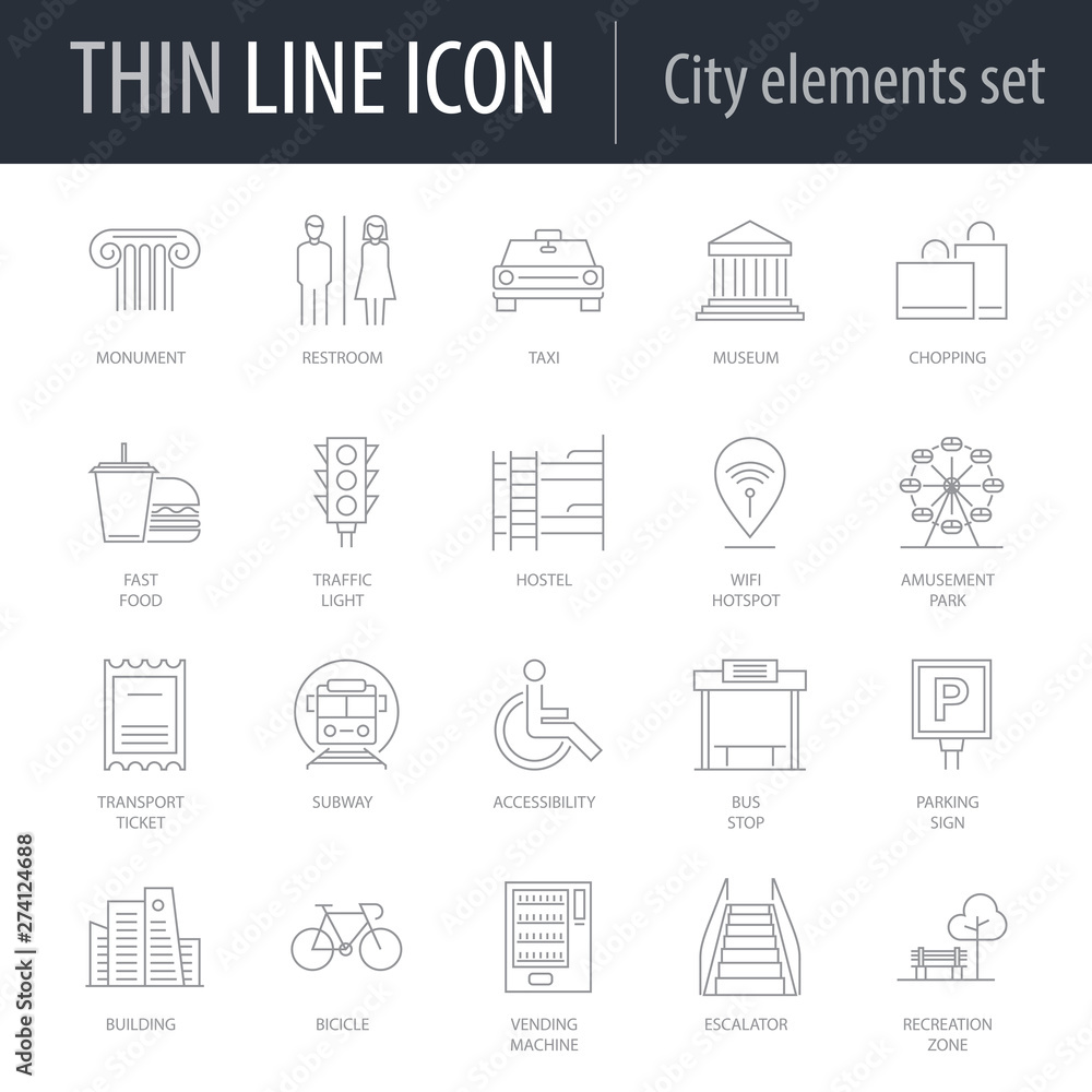 Icons Set of Icons Of City Elements. Symbol of Intelligent Thin Line ...