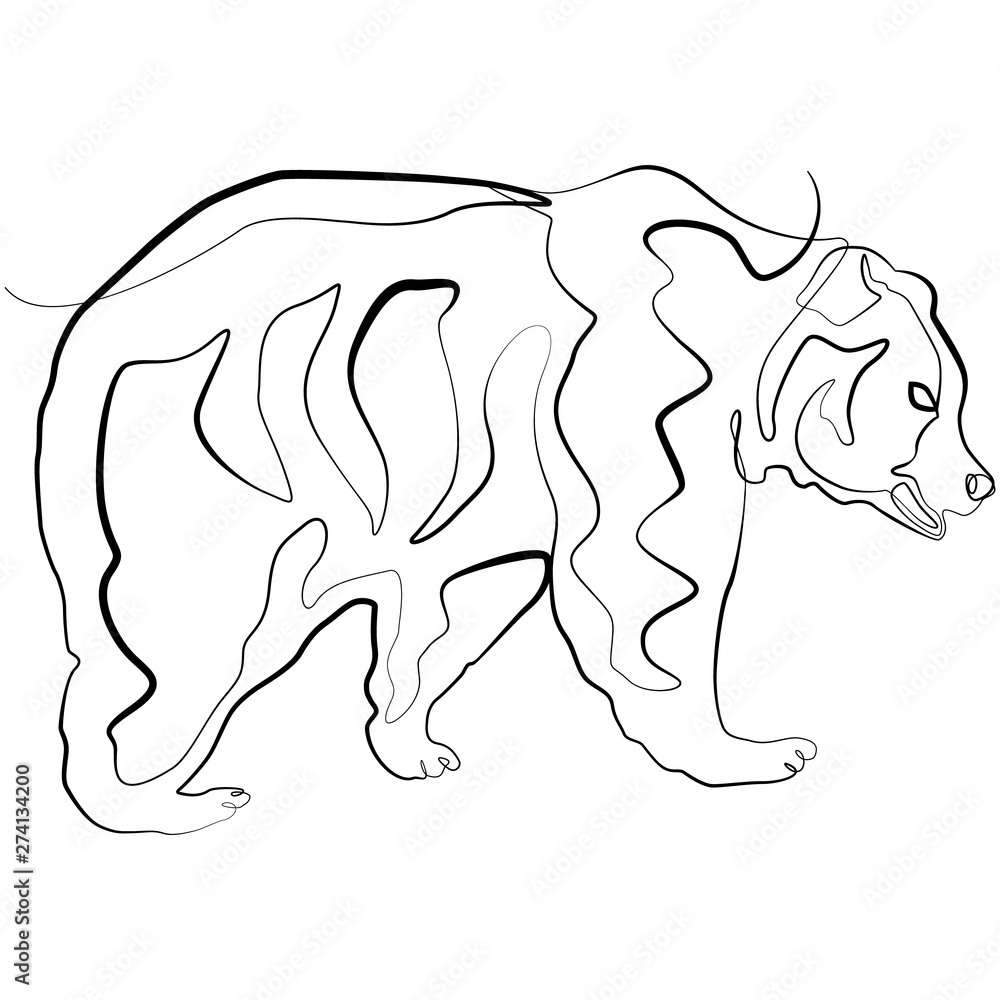 Bear one line drawing. Bushcraft Wildlife continuous line sketch Vector ...