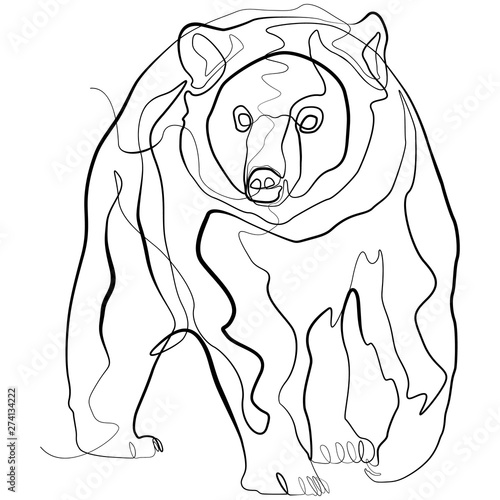 Bear one line drawing. Grizzly Bushcraft continuous line sketch Vector ...