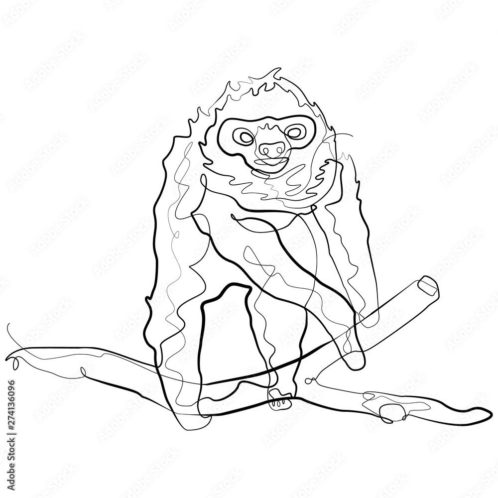 Sloth one line drawing. Line Art Animal Vector Illustration Stock ...
