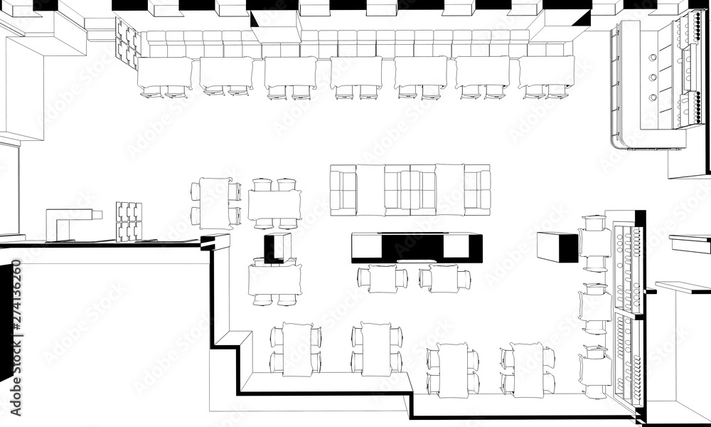 restaurant, 3D illustration, sketch, outline Stock Illustration | Adobe ...