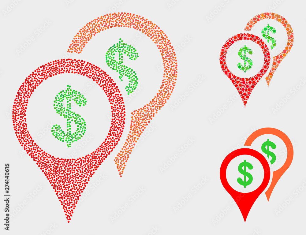 Pixel and mosaic bank map markers icons. Vector icon of bank map ...