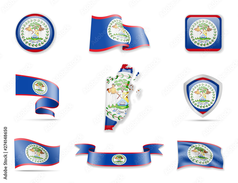 Belize flags collection. Vector illustration set flags and outline of ...