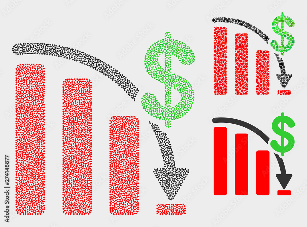 Dotted and mosaic crisis bar chart icons. Vector icon of crisis bar ...
