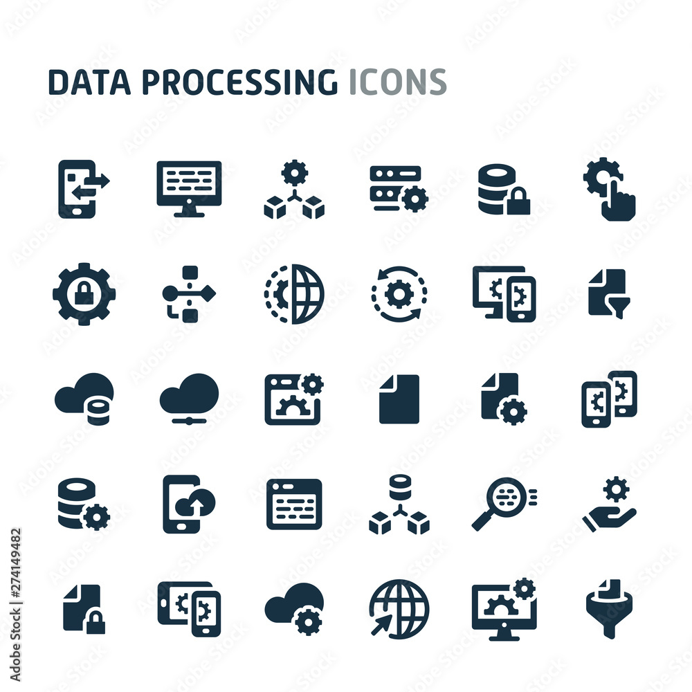 Data Processing Vector Icon Set. Fillio Black Icon Series. Stock Vector ...