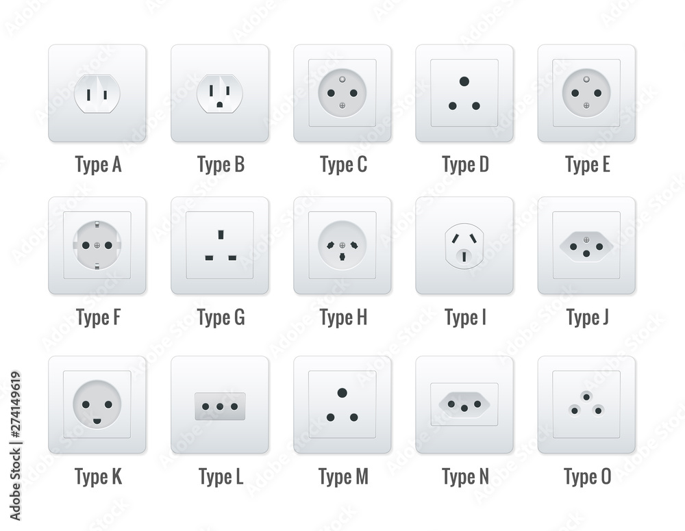 Switches and sockets set. All types. AC power sockets realistic ...