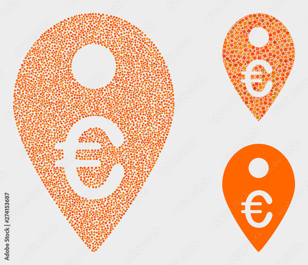 Dot and mosaic euro map marker icons. Vector icon of euro map marker ...