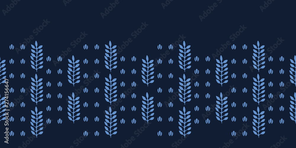 Indigo blue stylized ethnic leaf border pattern. Folk art nature carved ...