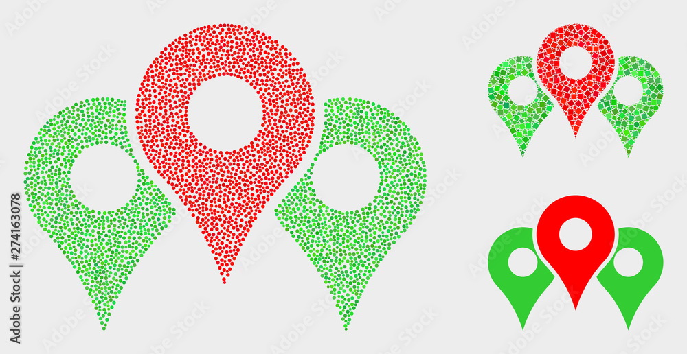 Dot and mosaic map markers icons. Vector icon of map markers designed ...