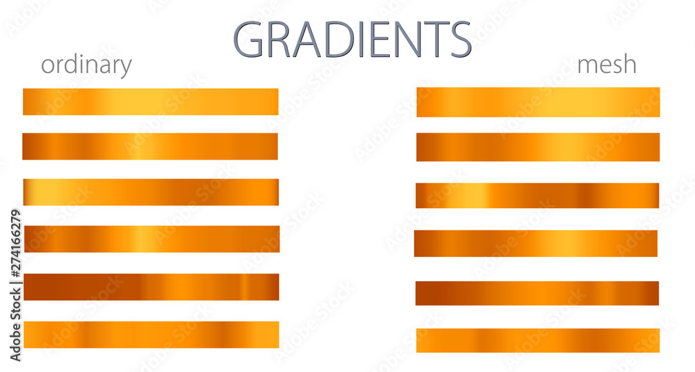 Yellow gradients. Set or palette. Mesh and regular gradients. Golden ...