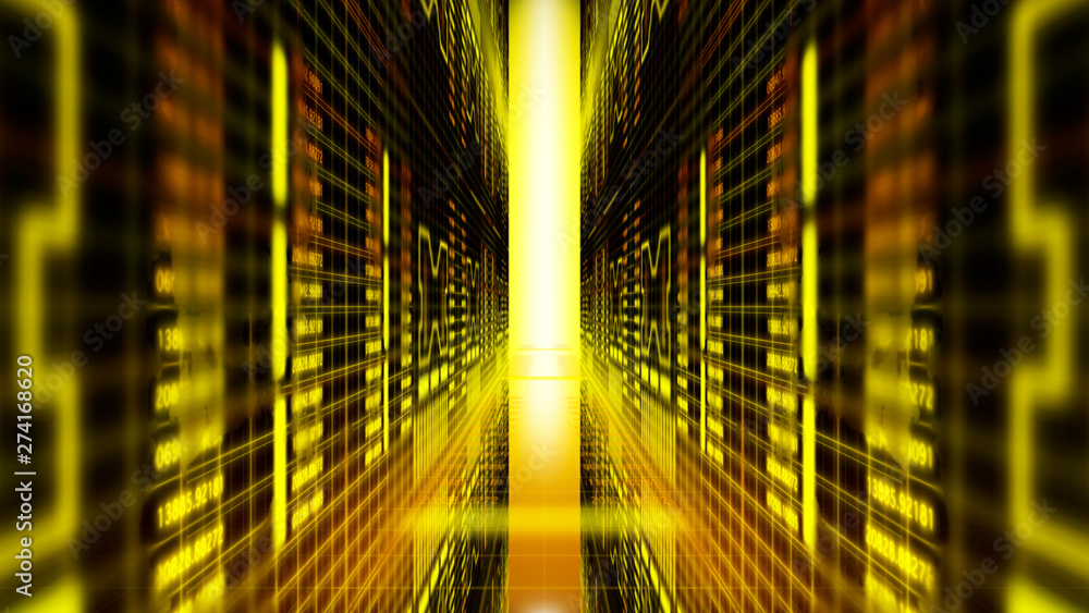 Sci Fi Wall with digital number running of data code and futuristic HUD ...