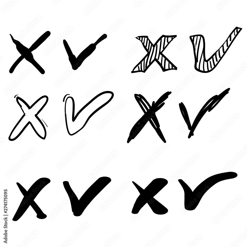 hand drawn check mark icon set in cartoon doodle style Stock Vector ...