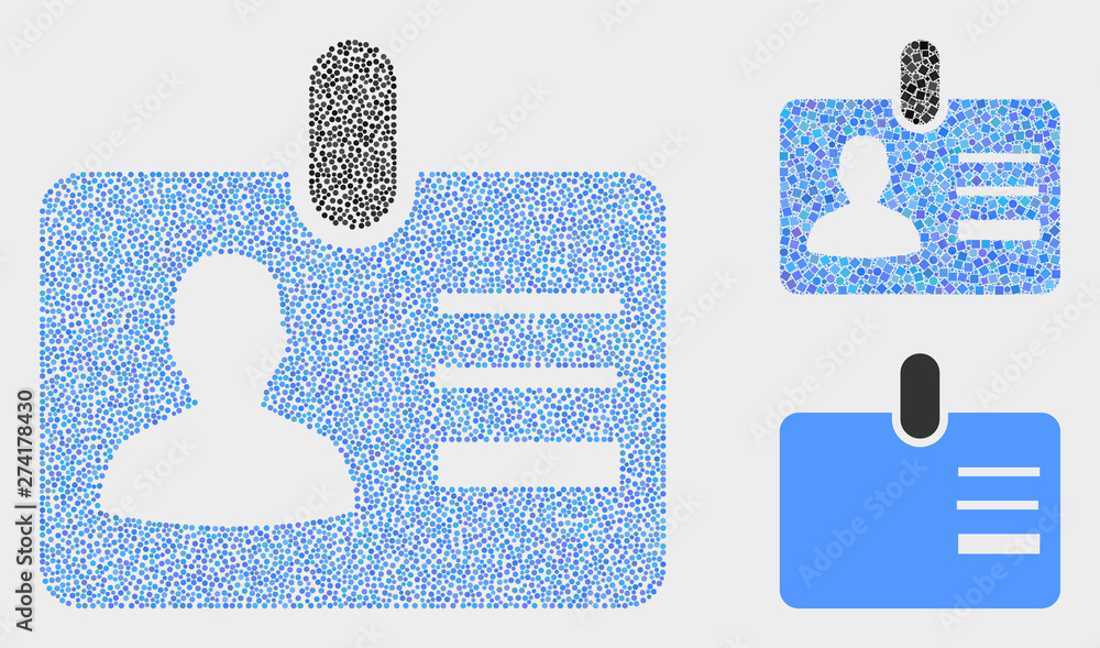 Pixelated and mosaic user id badge icons. Vector icon of user id badge ...