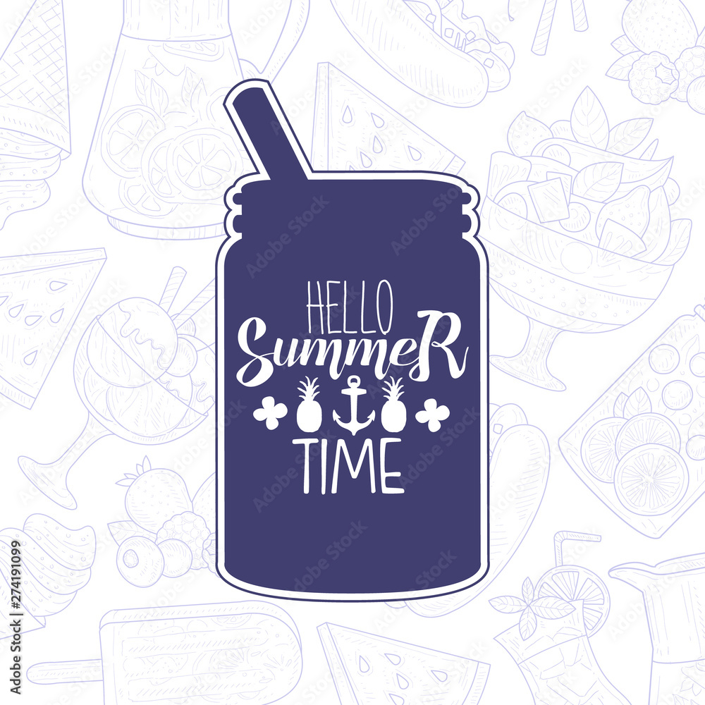 Hello Summer Lettering with Lemonade Drink in Mason Jar, Inspirational ...