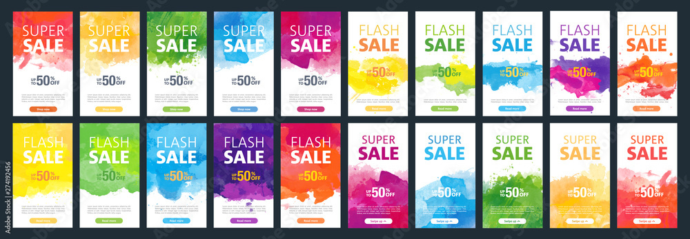 Watercolor Background Sale Mobile Banners Design Template Set For ...