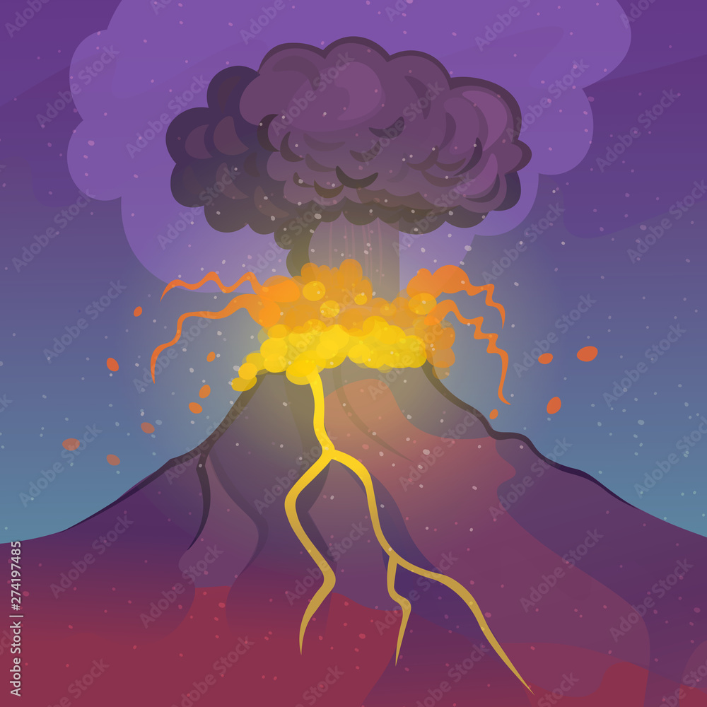 Poster Volcano eruption. Vector cartoon illustration. – Wall Art ...