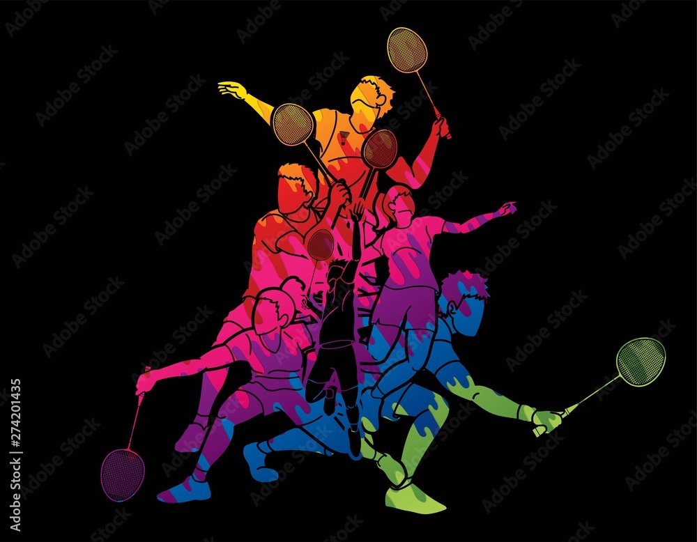 Photo Badminton player action cartoon graphic vector, sila5775 ...
