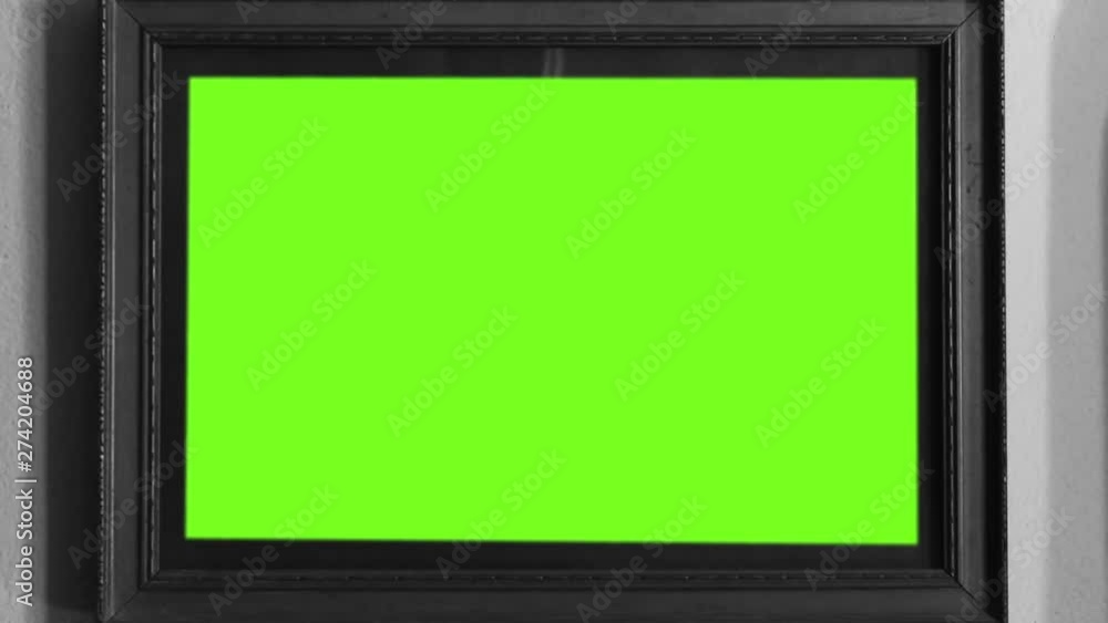 Old Wooden Frame with Green Screen. Black and White Tone. You can ...