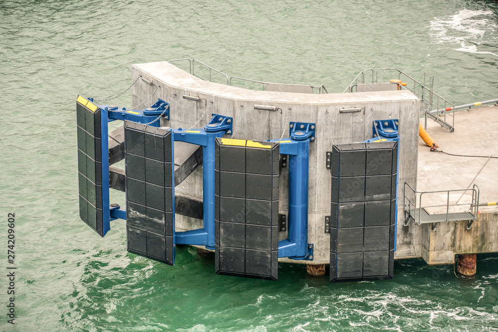 Jetty fender system to protect the jetty from ship damage Stock Photo ...