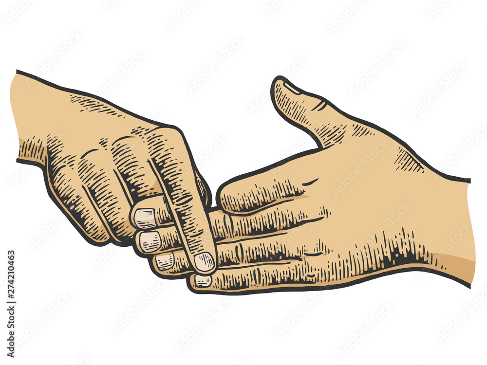Finger separation trick color sketch engraving vector illustration ...