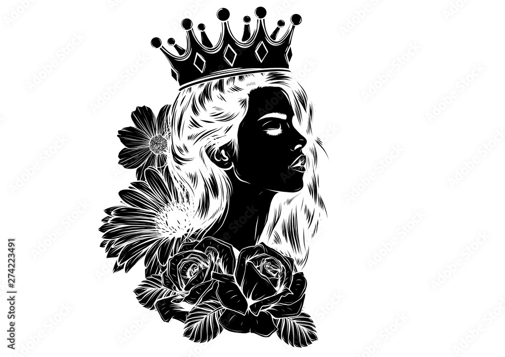 Beautiful girl in crown. Girl with long hair. Vector illustration for a ...