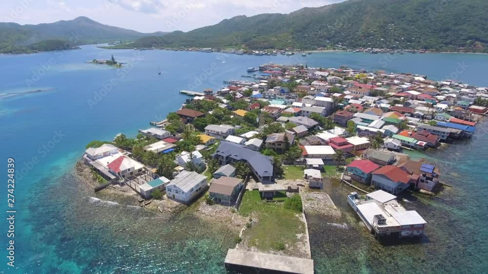 Scenic aerial shot of the picturesque island of Guanaja, (Bay Islands ...