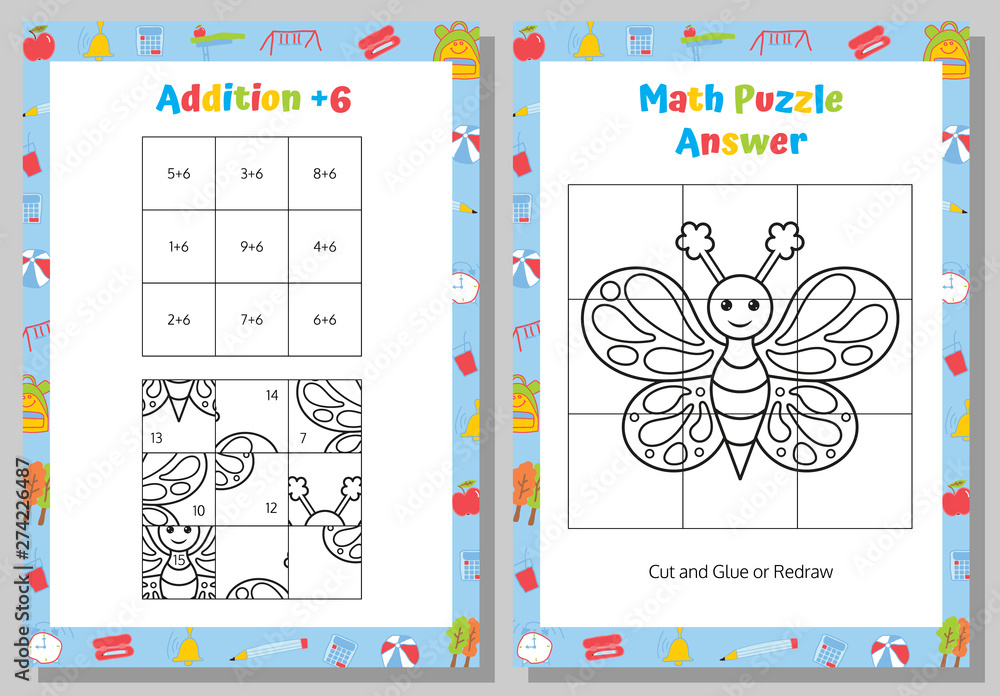 Addition Math Puzzle Worksheet. Educational Game. Mathematical Game ...
