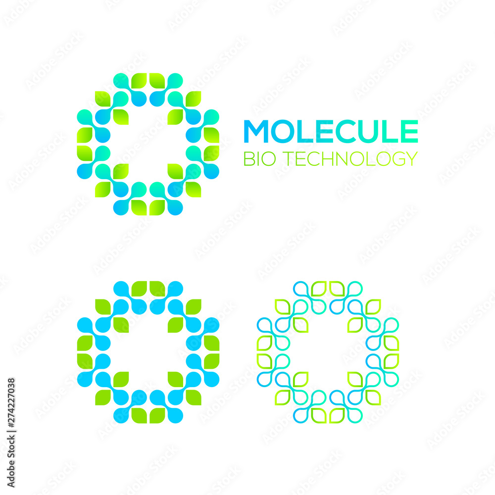 Letter O Logotype with Green Leave and Dots cross, Molecular cell ...