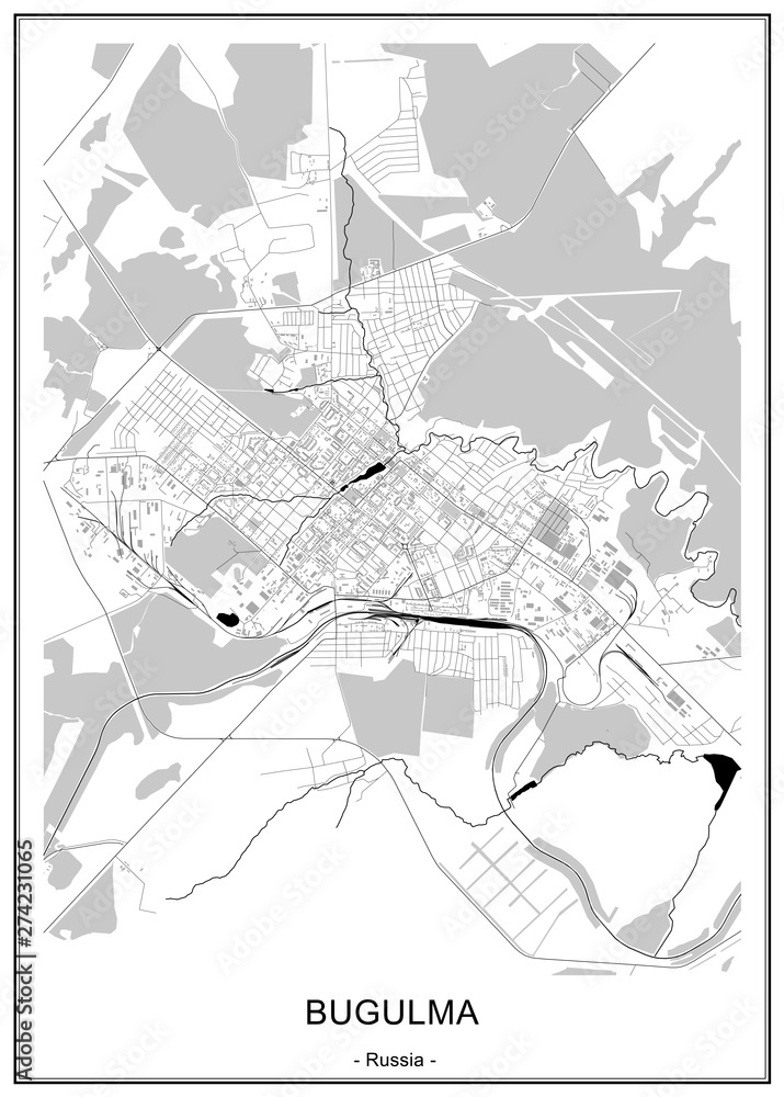 vector map of the city of Bugulma, Russia, Tatarstan Stock Vector ...