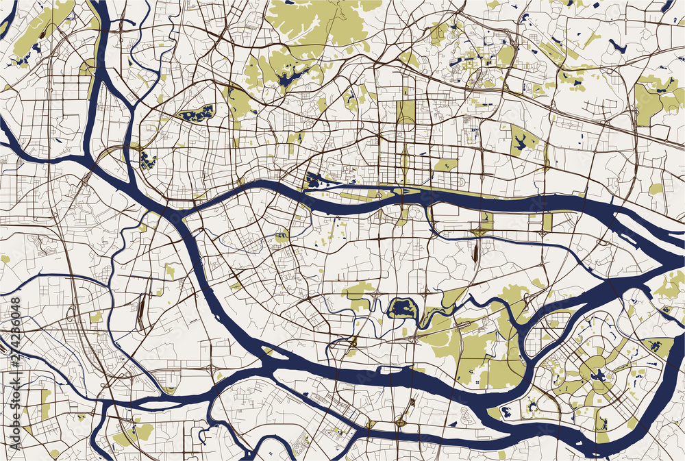 vector map of the city of Guangzhou, Canton, Kwangchow, People's ...