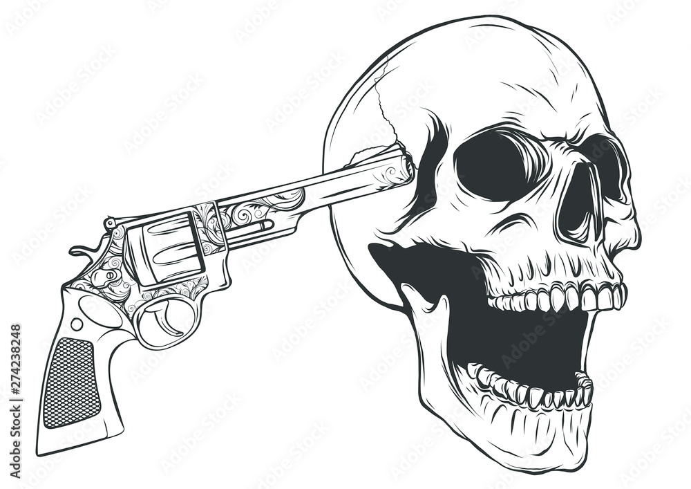 skull aiming with two revolvers vector illustratio Stock Vector | Adobe ...