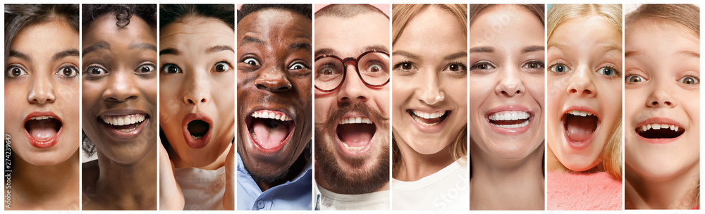 Close up portrait of young people. The human emotions, facial ...