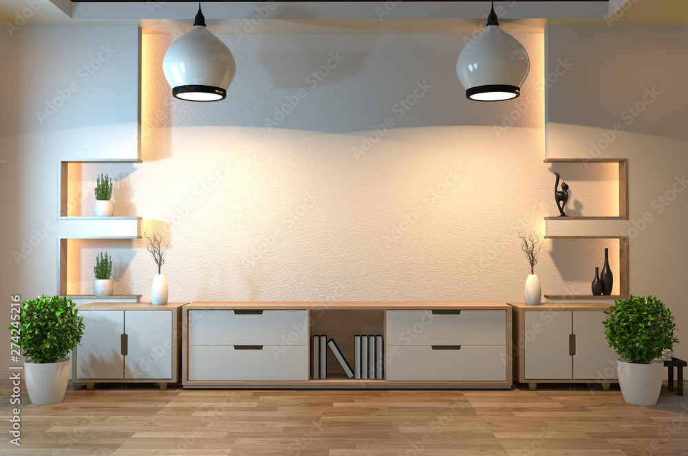 Empty zen room interior background with shelf wall japanese style ...