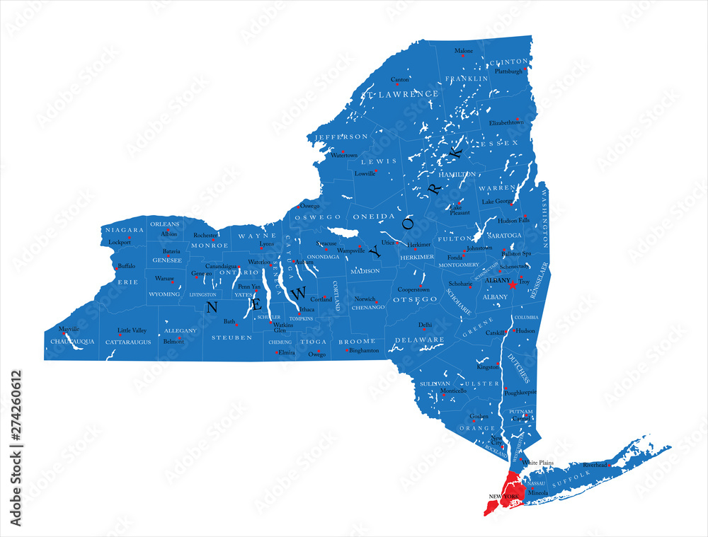 New York state political map Stock Vector | Adobe Stock