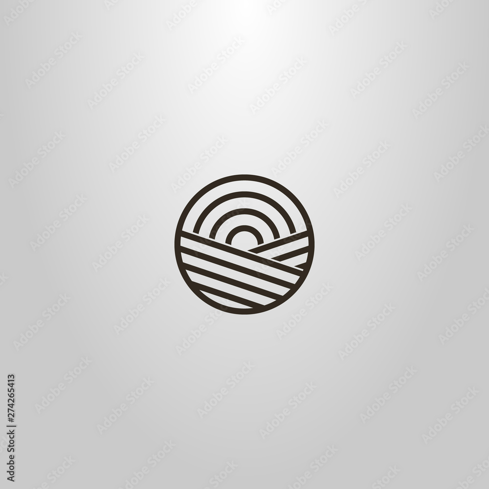 black and white simple vector line art geometric sign of sun rising ...