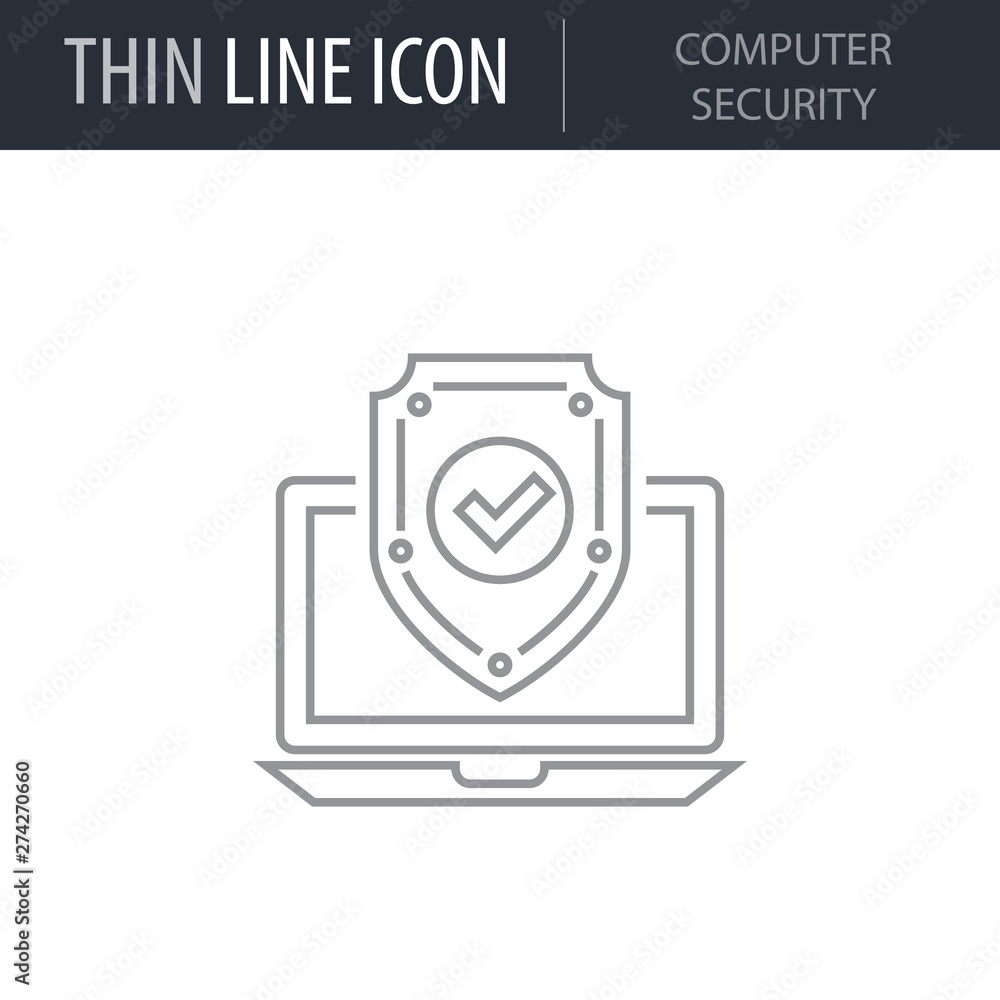 Symbol of Computer Security Thin line Icon of Cyber Security. Stroke ...