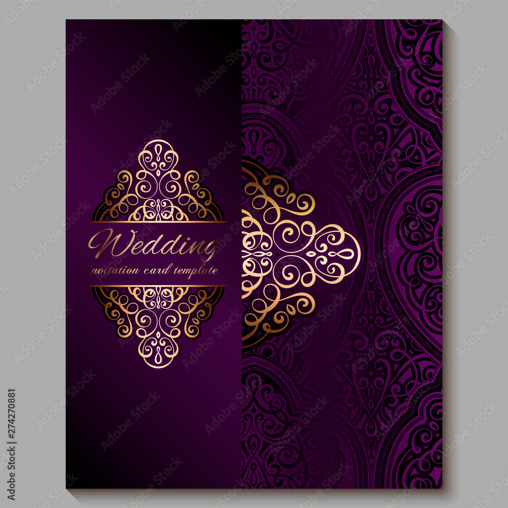 Wedding invitation card with gold shiny eastern and baroque rich ...