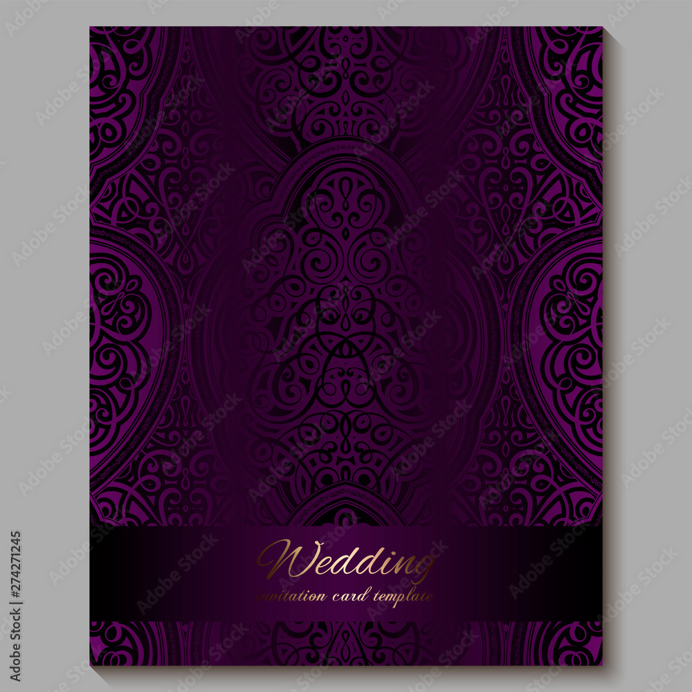 Wedding invitation card with gold shiny eastern and baroque rich ...