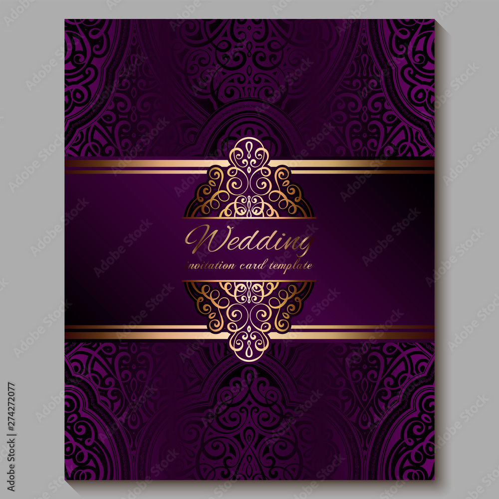 Wedding invitation card with gold shiny eastern and baroque rich ...