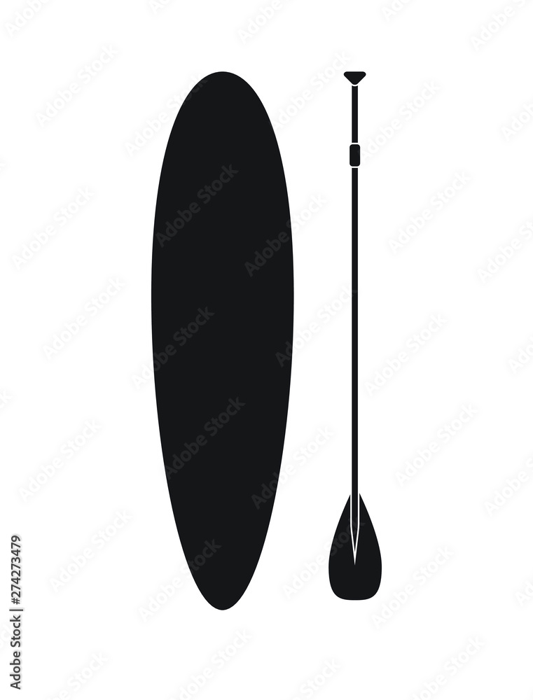 Vector flat black icon logo of stand up paddle surf board isolated on ...