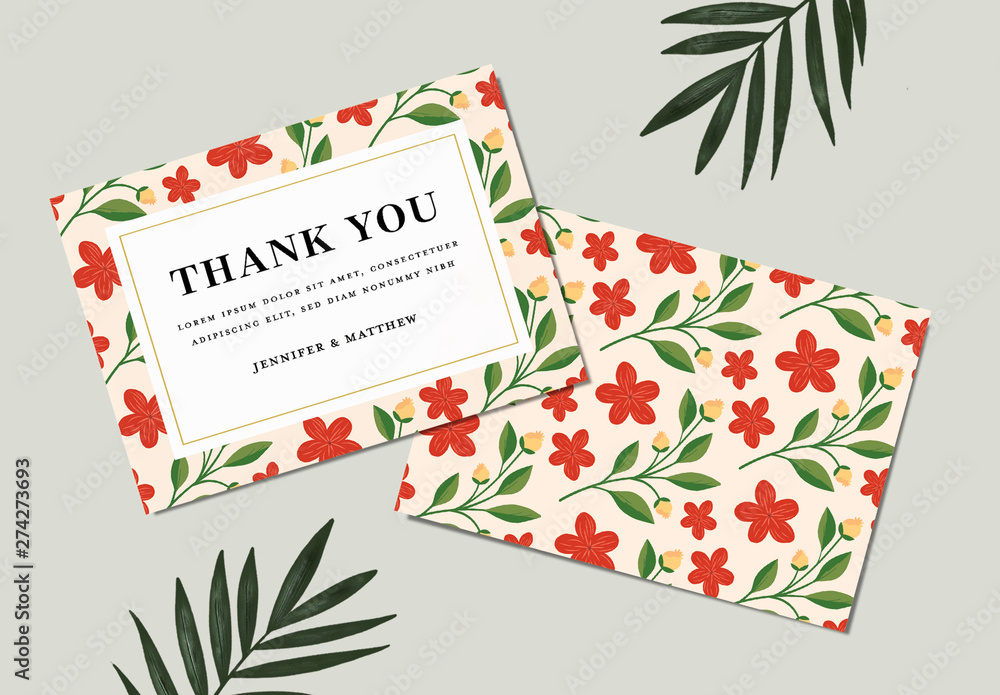 Illustrative Floral Thank You Card Layout Stock Template | Adobe Stock