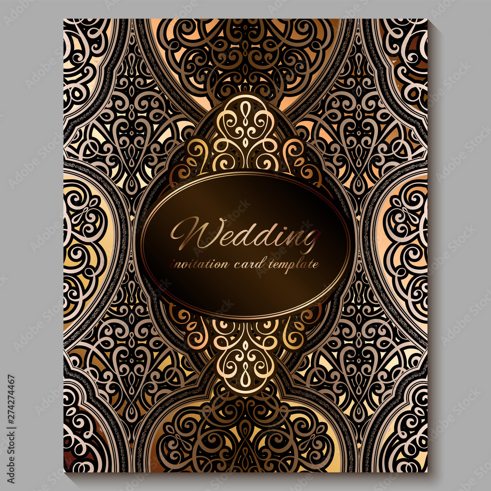 Wedding invitation card with gold shiny eastern and baroque rich ...