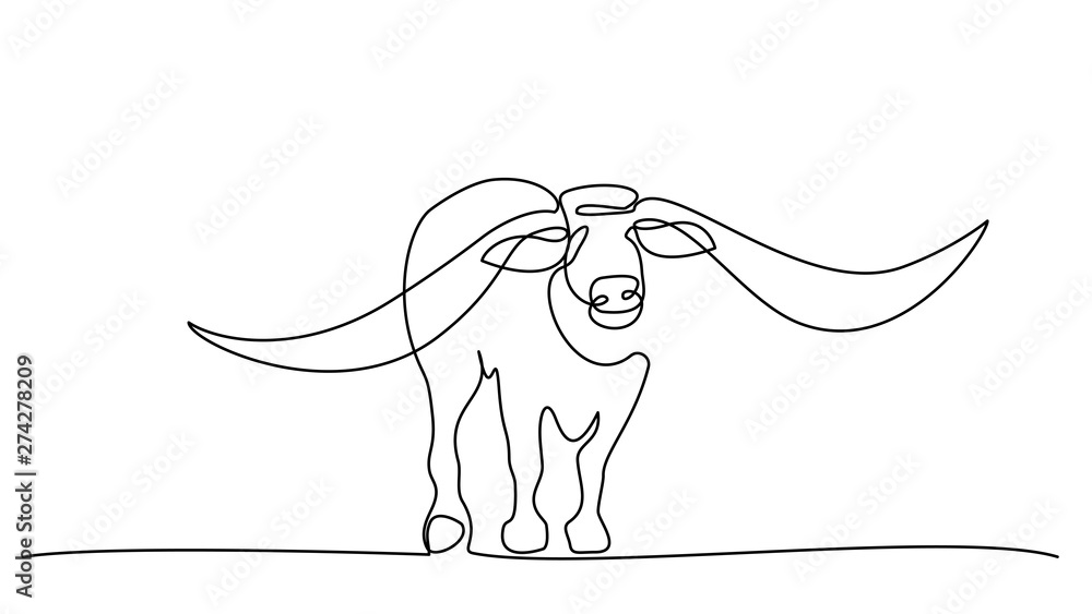 Continuous one line drawing. Buffalo icon vector Stock Vector | Adobe Stock